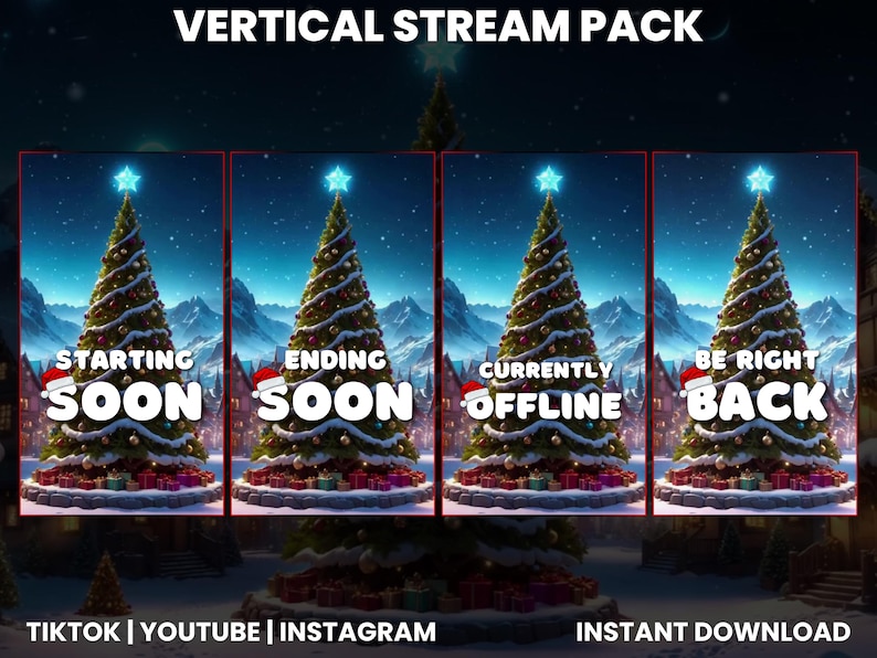 Christmas Vertical Stream Pack | Starting Soon | Offline | BRB Screens ...