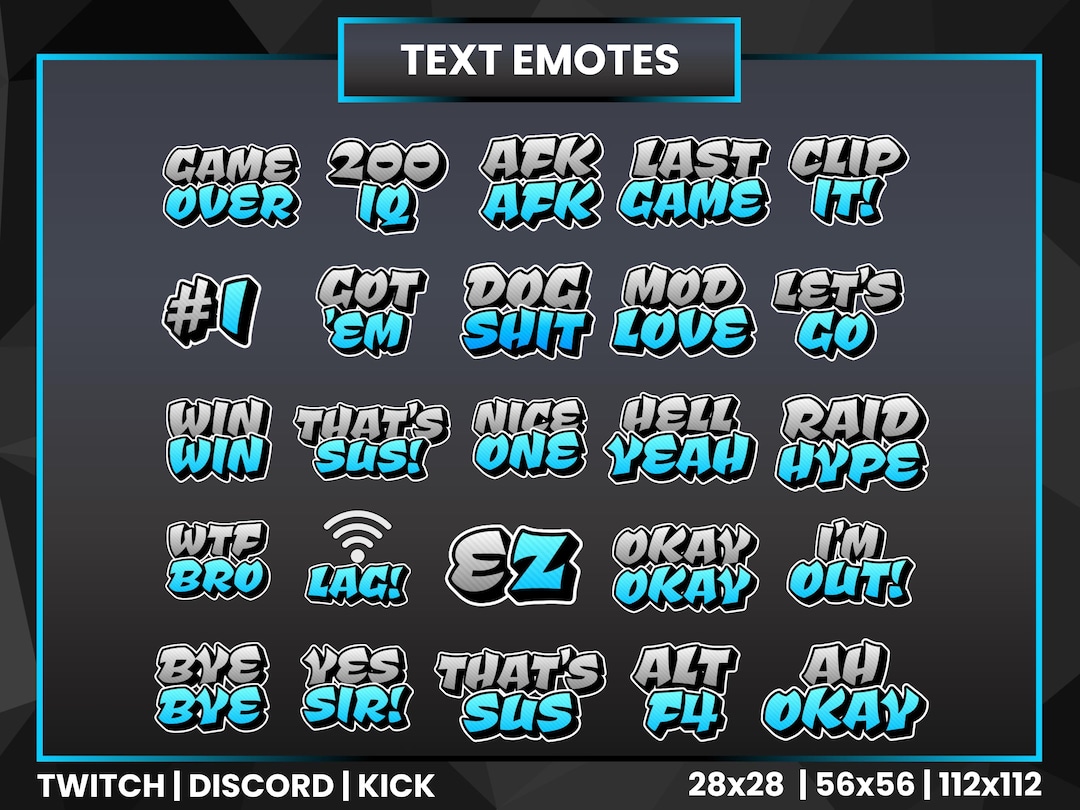 50 Twitch Text Emotes Twitch Emotes Grey and Blue Emotes Discord Emotes ...