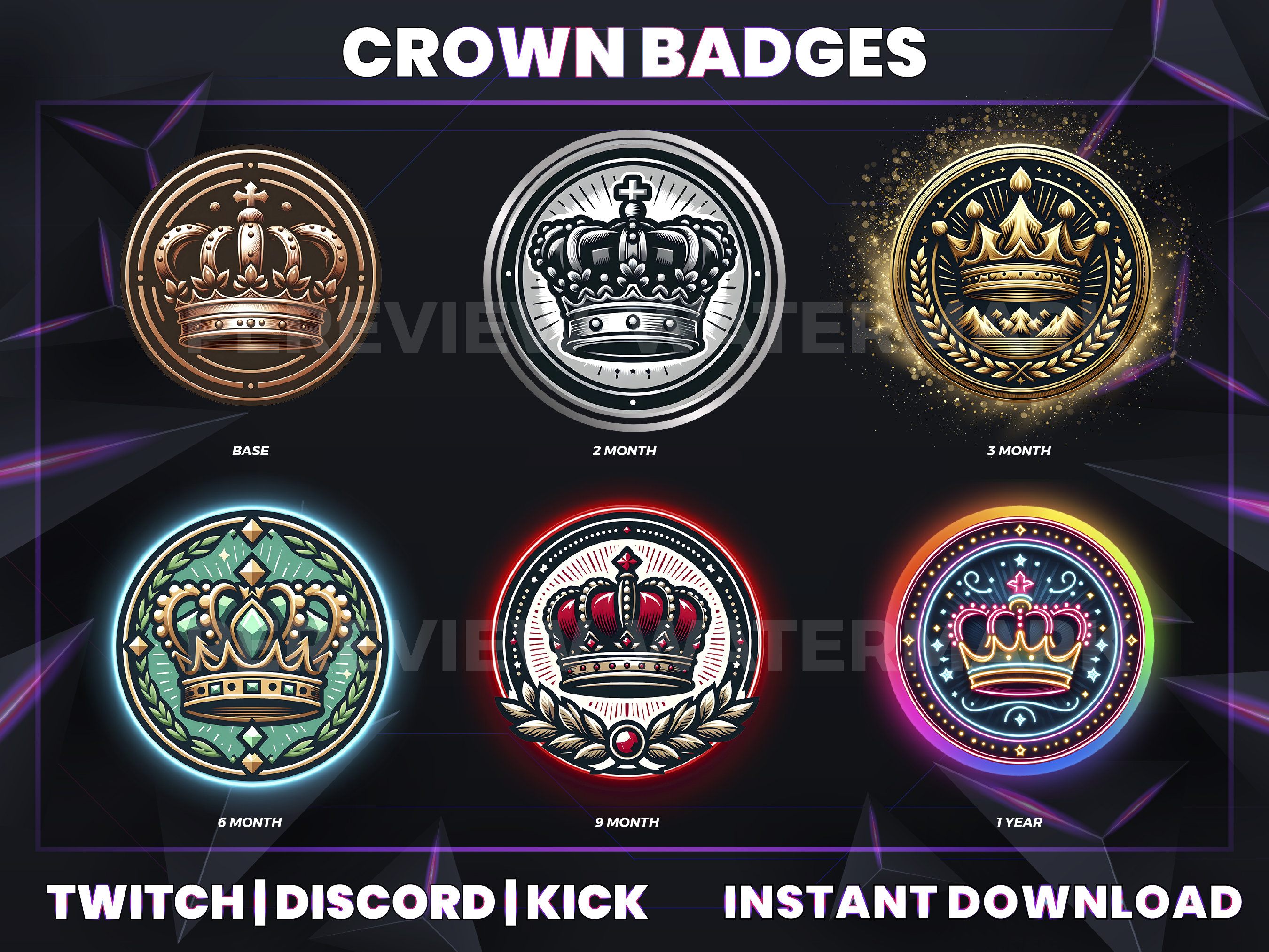 Crown Twitch Sub Badges Twitch Bit Badges Sub Badges Cute Sub Badges ...
