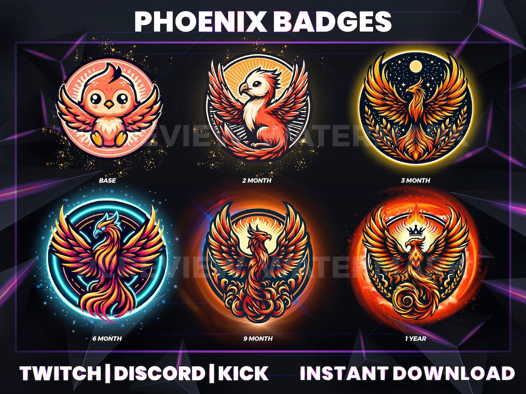 Phoenix Sub, Bit, and Discord Badges for Streamers - 6 Unique Sets - Etsy