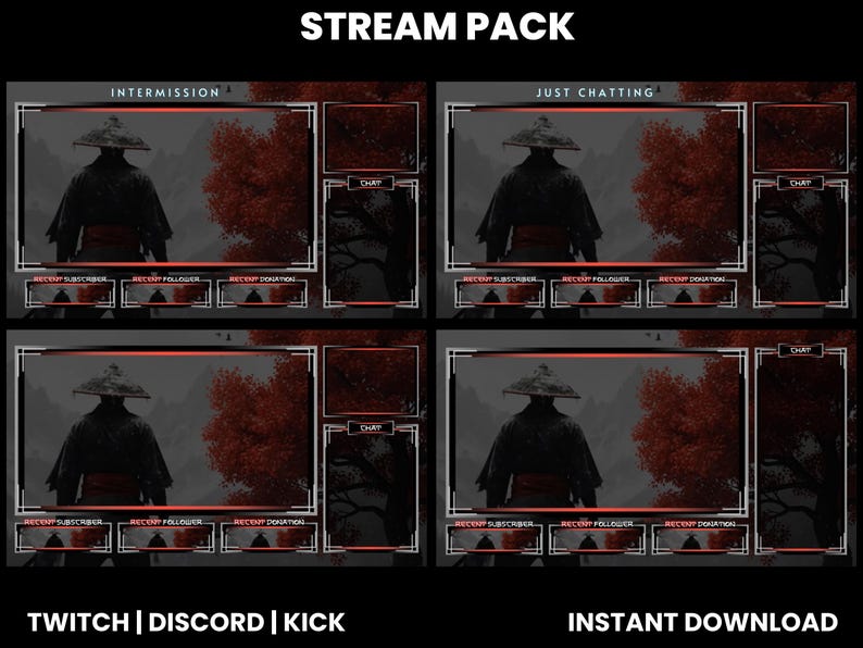 Samurai Stream Pack | Ronin Twitch Overlay | Red and Black Stream ...