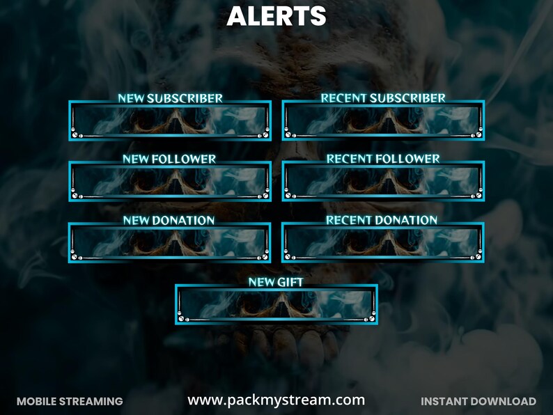 Blue Smoke Skull Vertical Stream Pack | Twitch Overlay | Animated ...