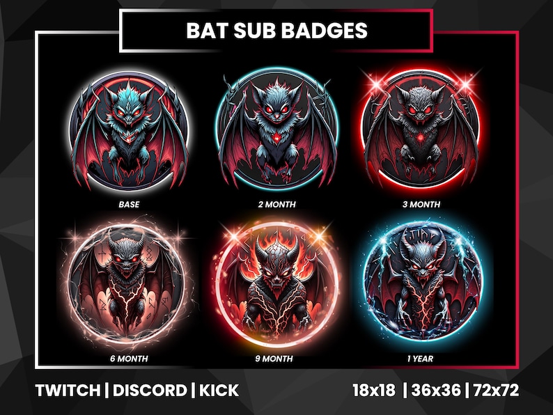 Demon Bat Twitch Sub Badges | Twitch Badges | Bat Bit Badges | Twitch ...