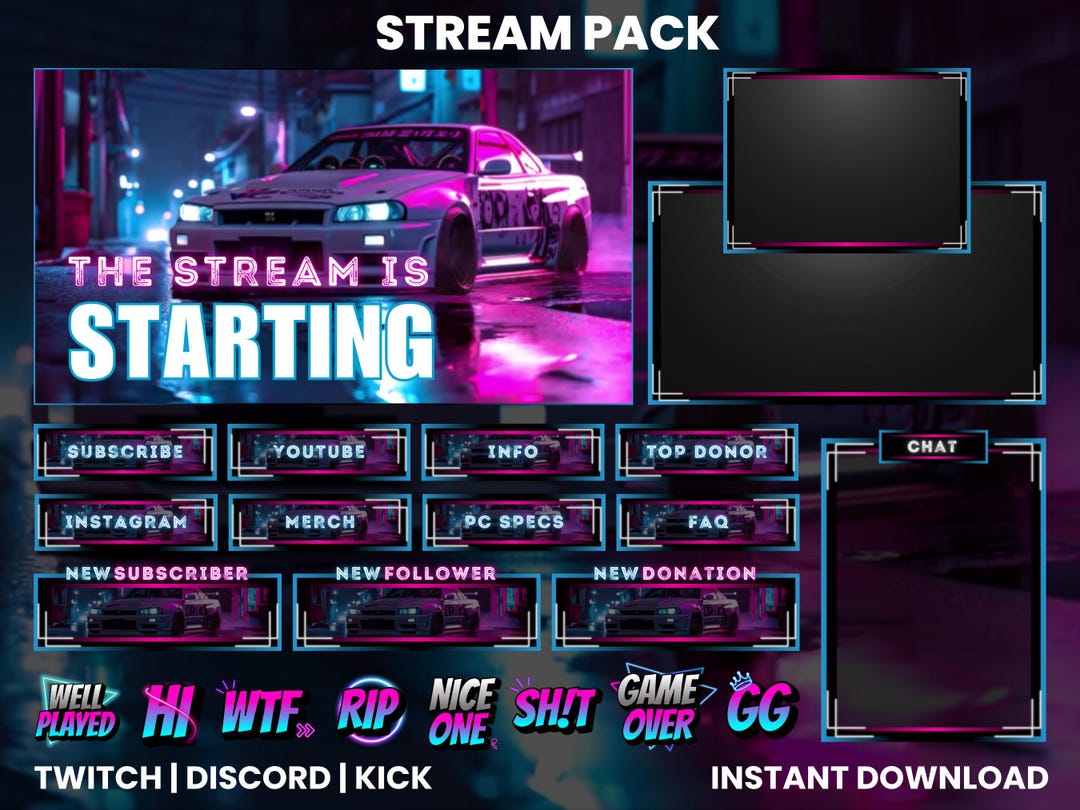 Animated Twitch Stream Pack | Twitch Screen Overlay | Sports Car Stream ...