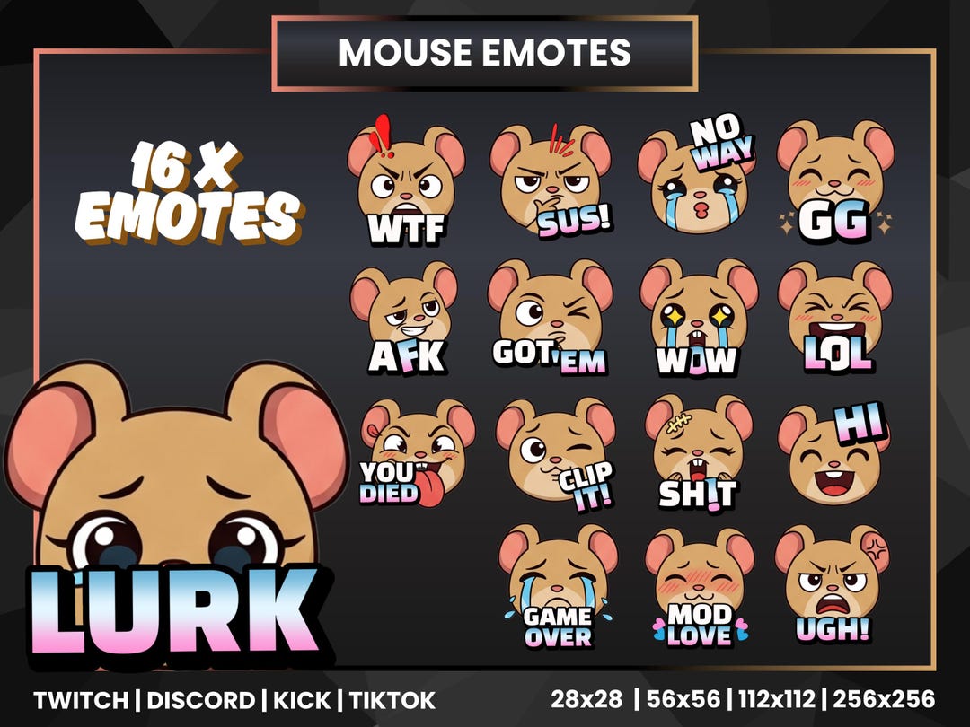 Mouse Twitch Emotes Pack | 16 Cute Mouse Emotes for Streamers | PNG ...