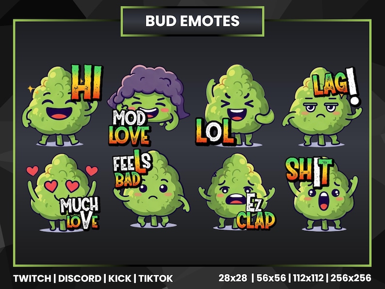 Bud Emotes Pack | 16x Funny Weed Twitch Emotes | Cute Cannabis Discord ...