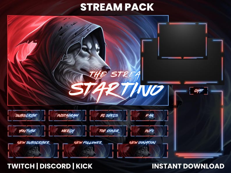 Cyber Wolf Stream Pack | Animated Twitch Overlay, OBS, Streamlabs ...