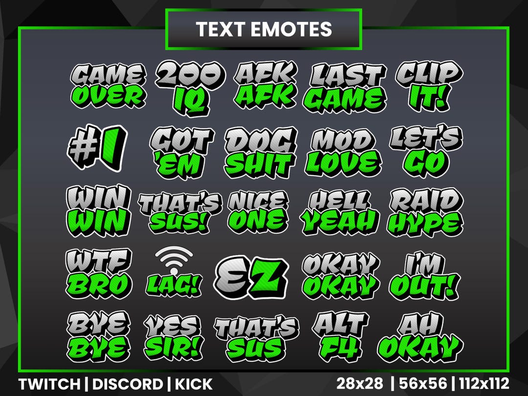 50 Twitch Text Emotes | Twitch Emotes | Grey and Green Emotes | Discord ...
