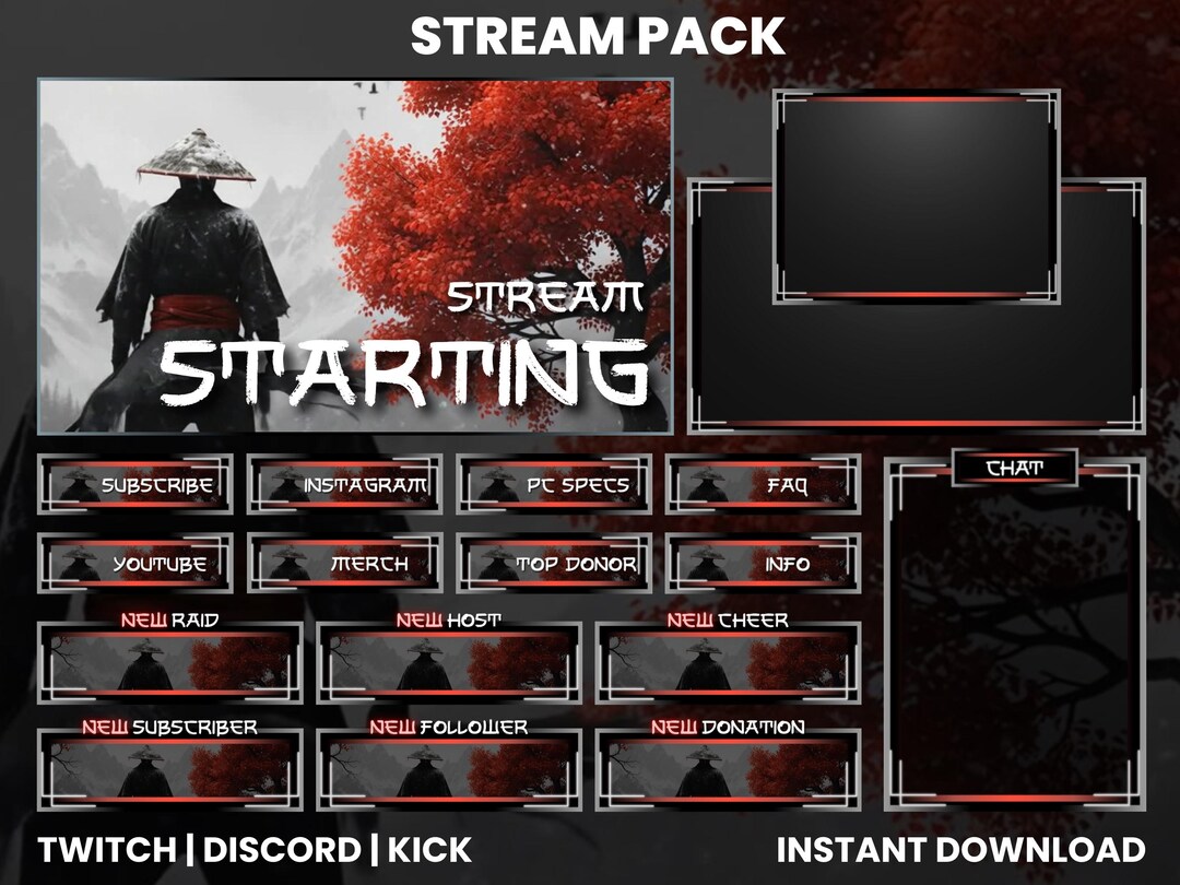 Samurai Stream Pack | Ronin Twitch Overlay | Red and Black Stream ...