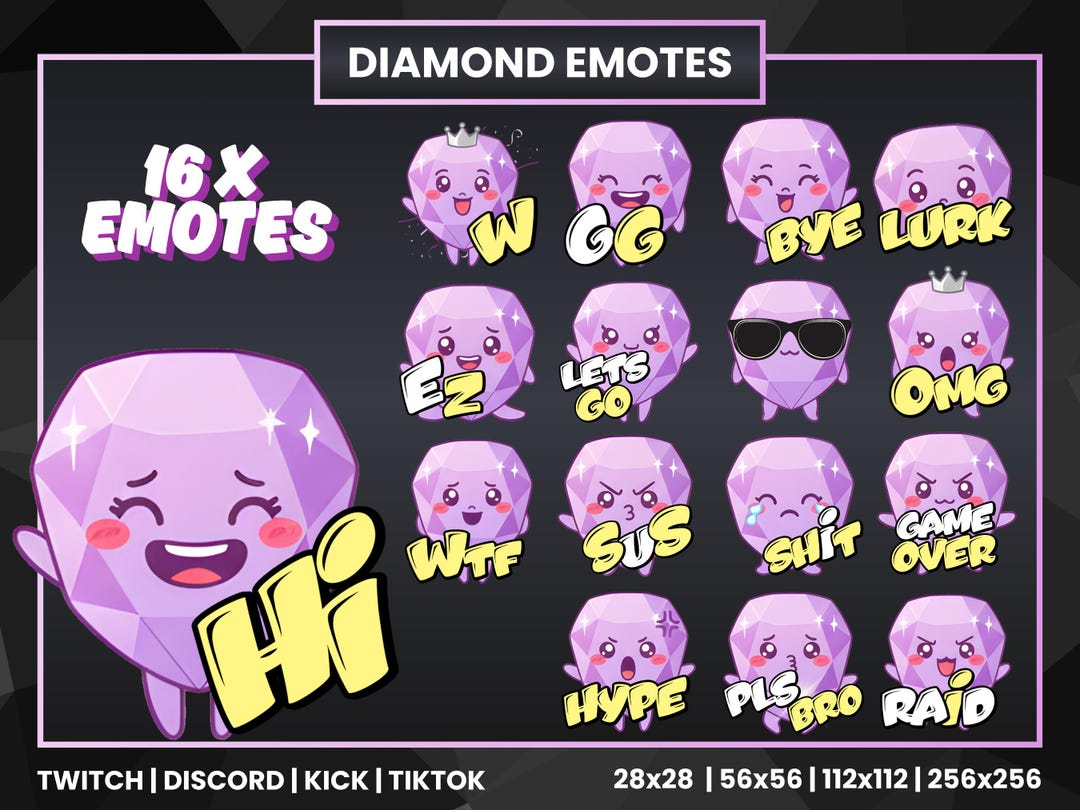 Adorable Diamond Emotes for Streamers – 16 Twitch, Discord, Kick ...