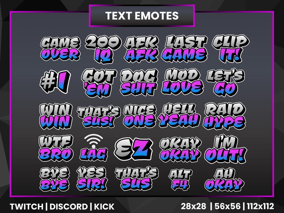 50 Twitch Text Emotes | Twitch Emotes | Pink and Blue Neon Emotes ...