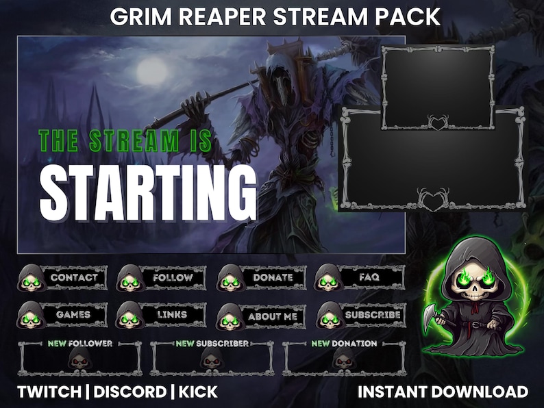 Grim Reaper Twitch Stream Pack Animated Screens Webcam Overlay Twitch ...