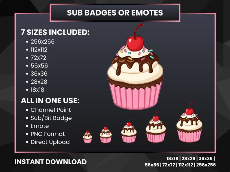 Cupcake Sub Badges | Cute Dessert Stream Badges for Twitch Discord Kick ...