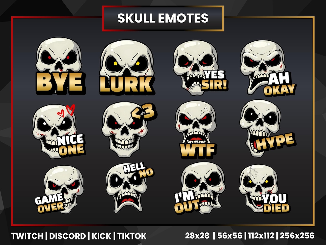 24 Skull Emotes for Twitch Discord Kick Tiktok Youtube | Funny Horror ...