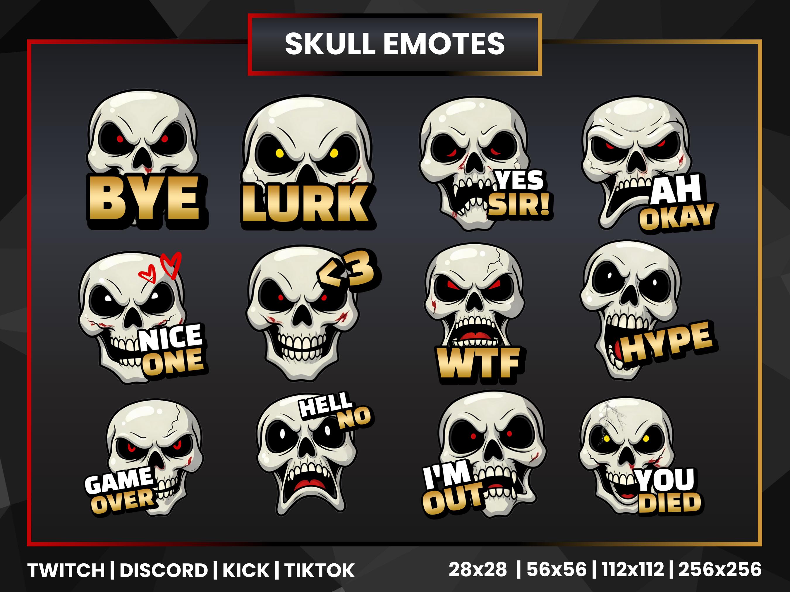 24 Skull Emotes for Twitch Discord Kick Tiktok Youtube | Funny Horror ...
