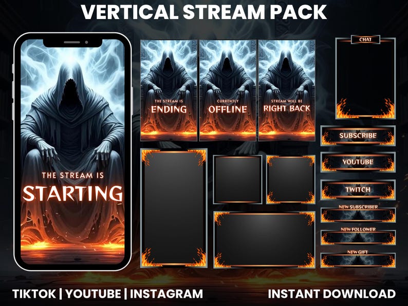 Dark Reaper Vertical Stream Pack | Fire Twitch Overlay | Tiktok Youtube ...