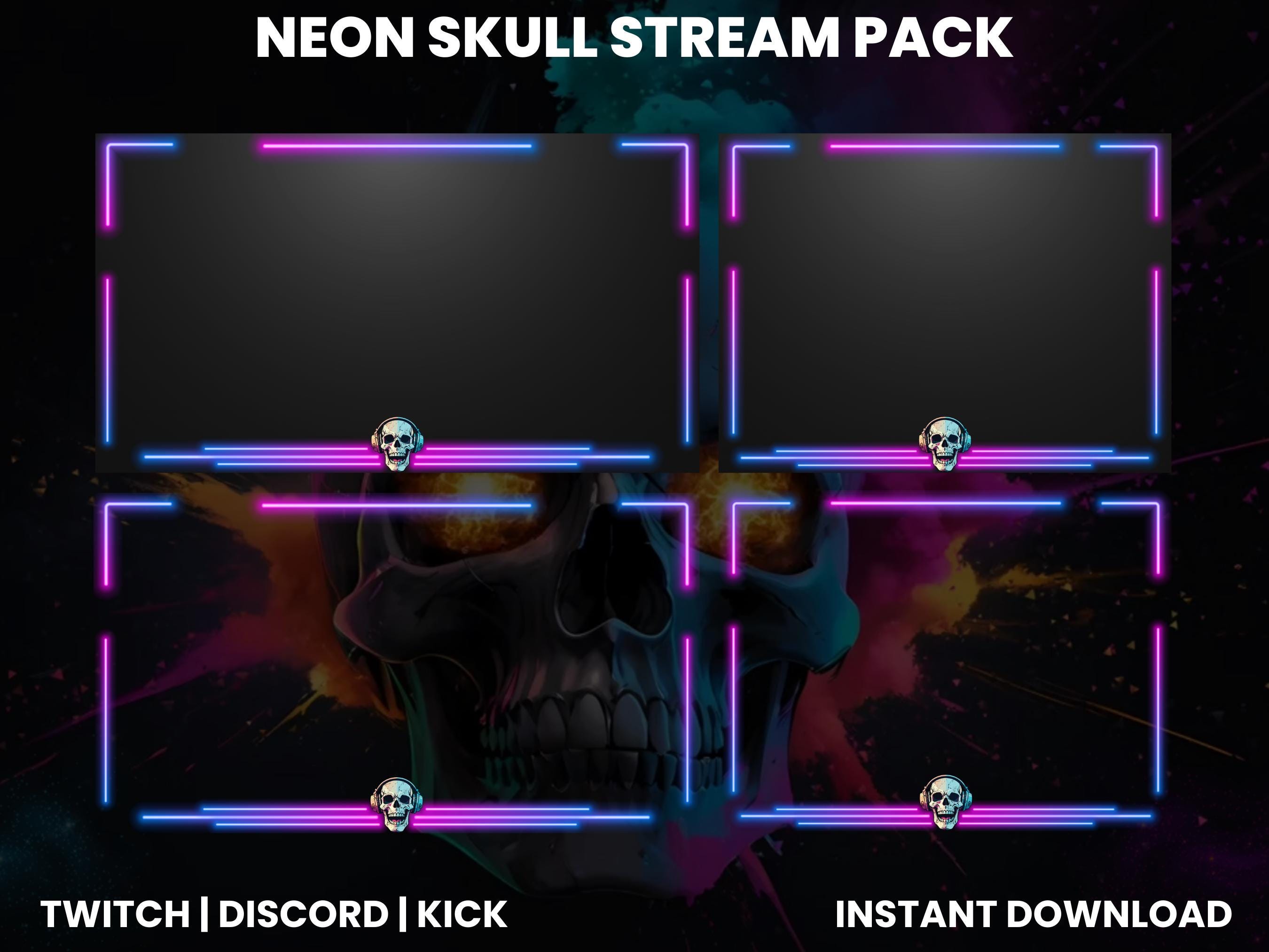 Neon Skull Twitch Stream Pack | Twitch Screen Overlays | Animated ...