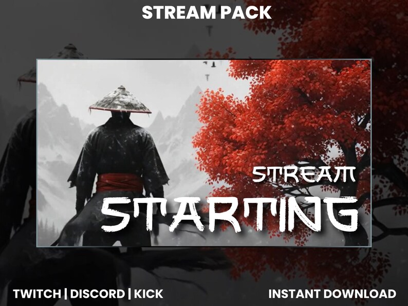 Samurai Stream Pack | Ronin Twitch Overlay | Red and Black Stream Screens and Panels | Japanese ...