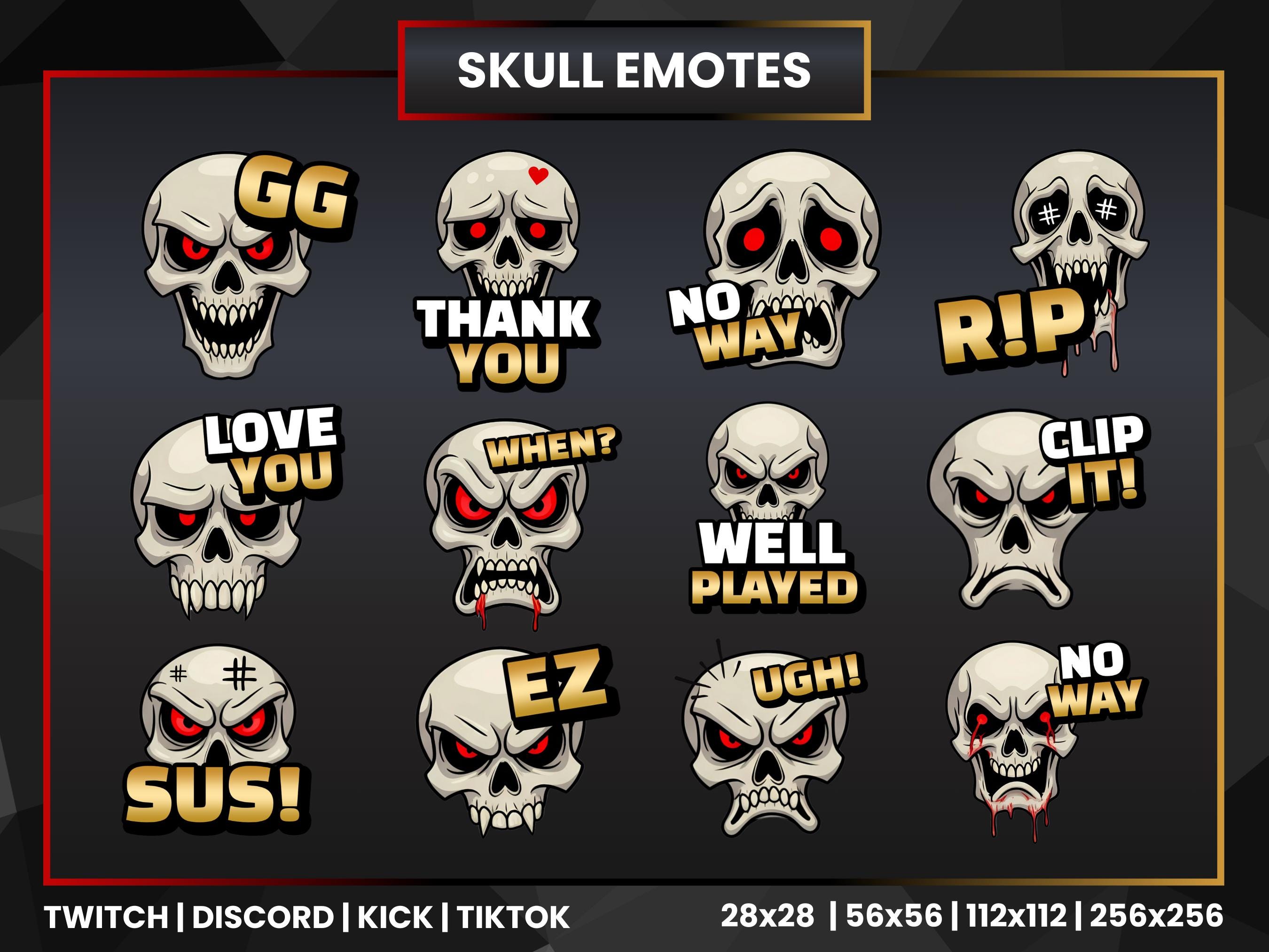 24 Skull Emotes for Twitch Discord Kick Tiktok Youtube | Funny Horror ...