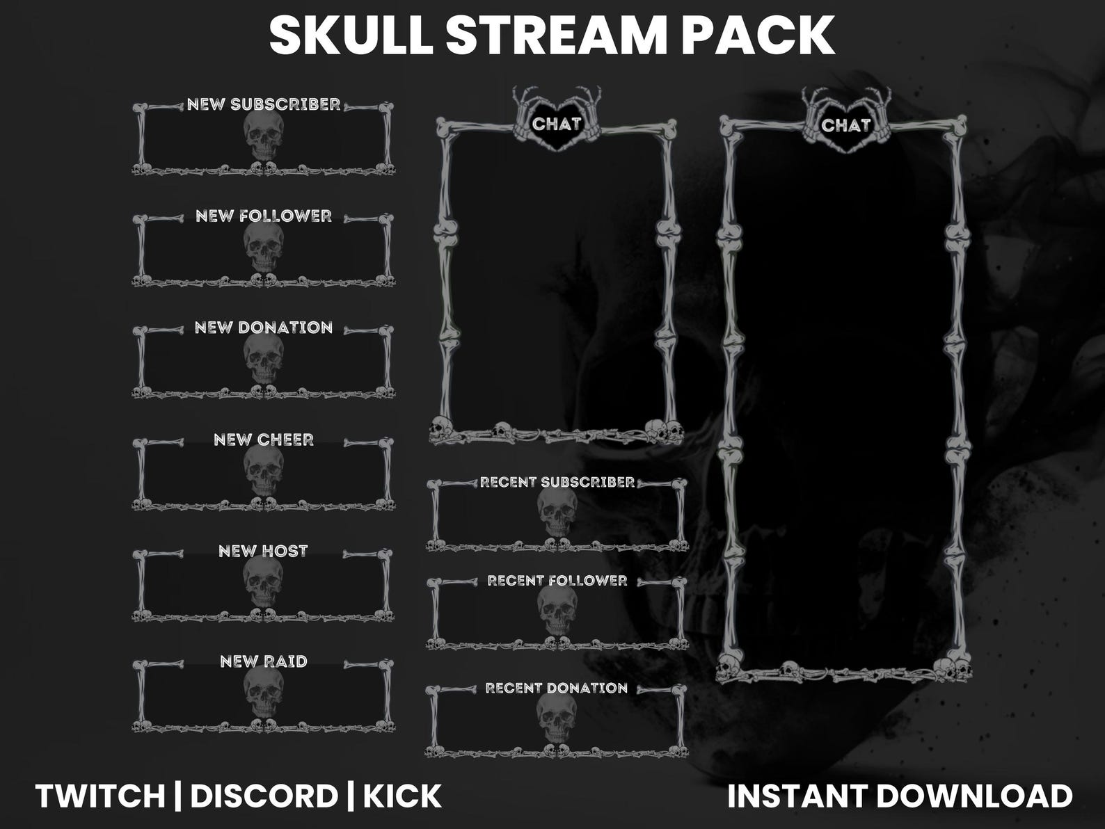 Skull Twitch Stream Pack | Twitch Screen Overlay | Animated Webcam ...