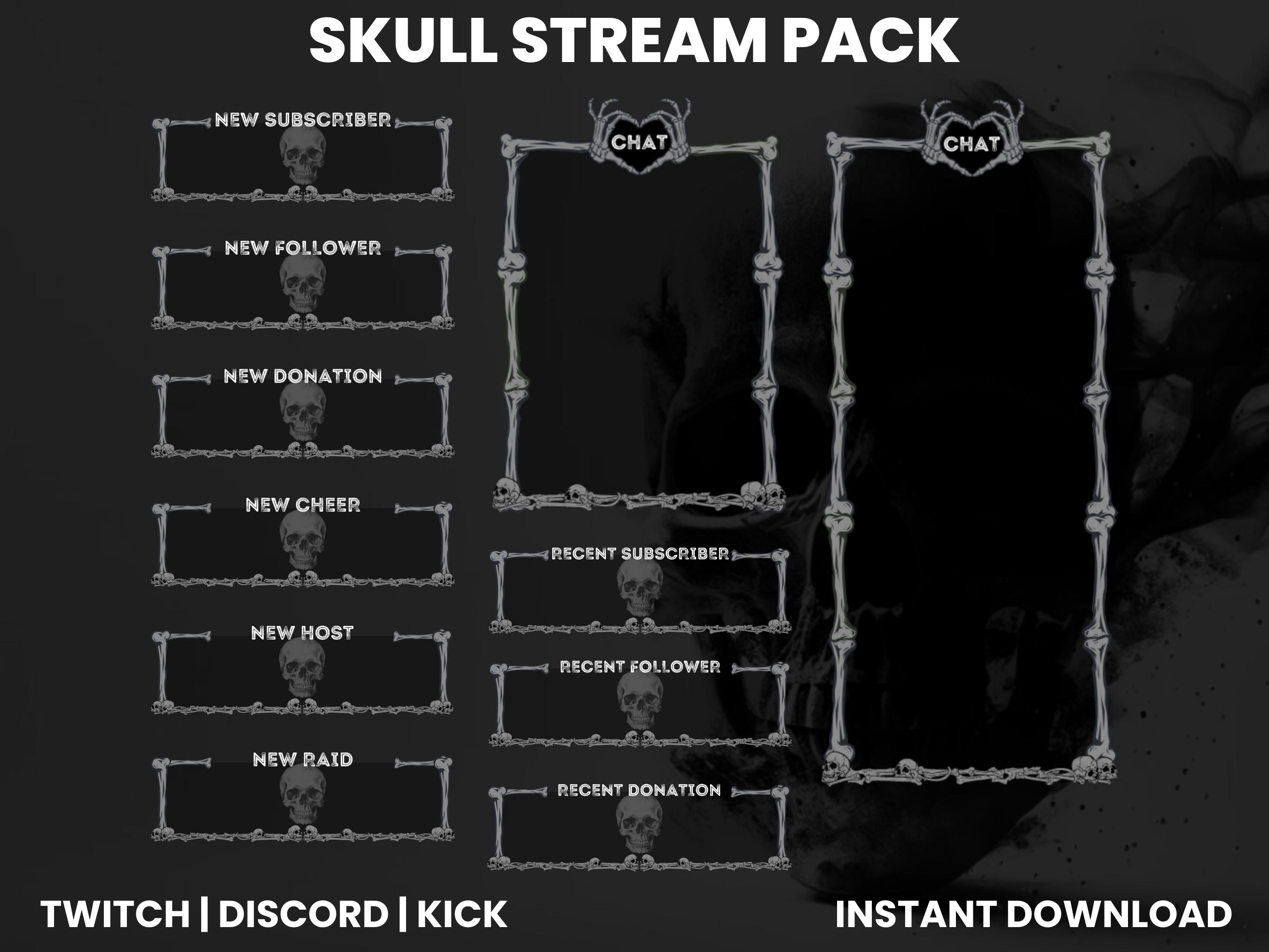 Skull Twitch Stream Pack | Twitch Screen Overlay | Animated Webcam ...
