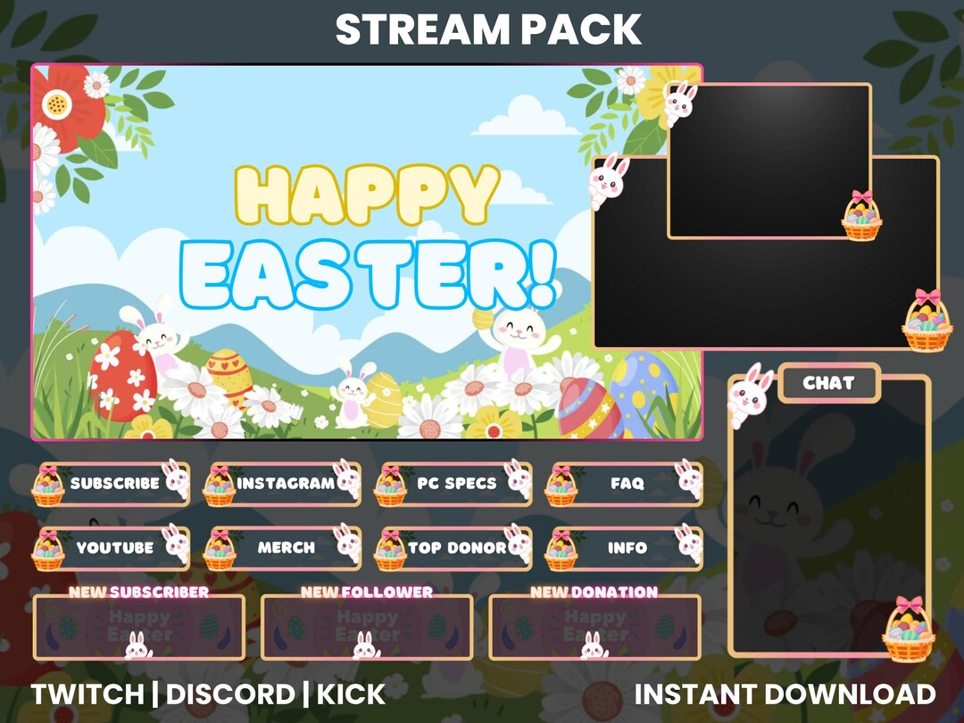 Happy Easter Twitch Stream Pack | Twitch Screen Overlay | Webcam ...