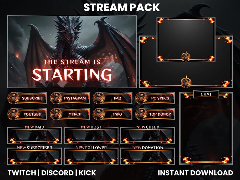 Fully Animated Fire Dragon Stream Pack | Animated Overlays | Animated ...