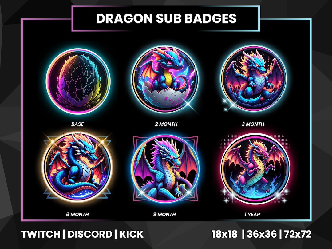 Dragon Sub Badges for Twitch Discord Kick – Evolving Dragon From Egg to ...