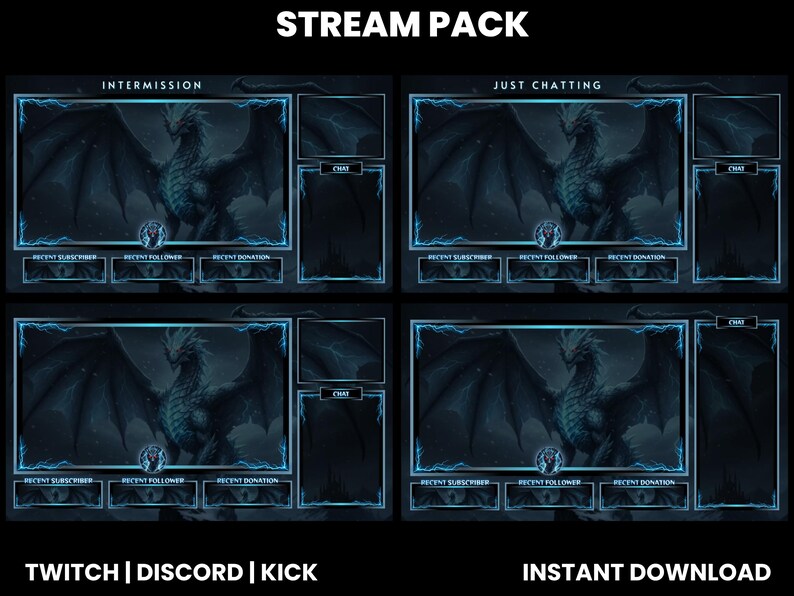 Frost Dragon Stream Pack | Animated Twitch Overlay, OBS, Streamlabs ...