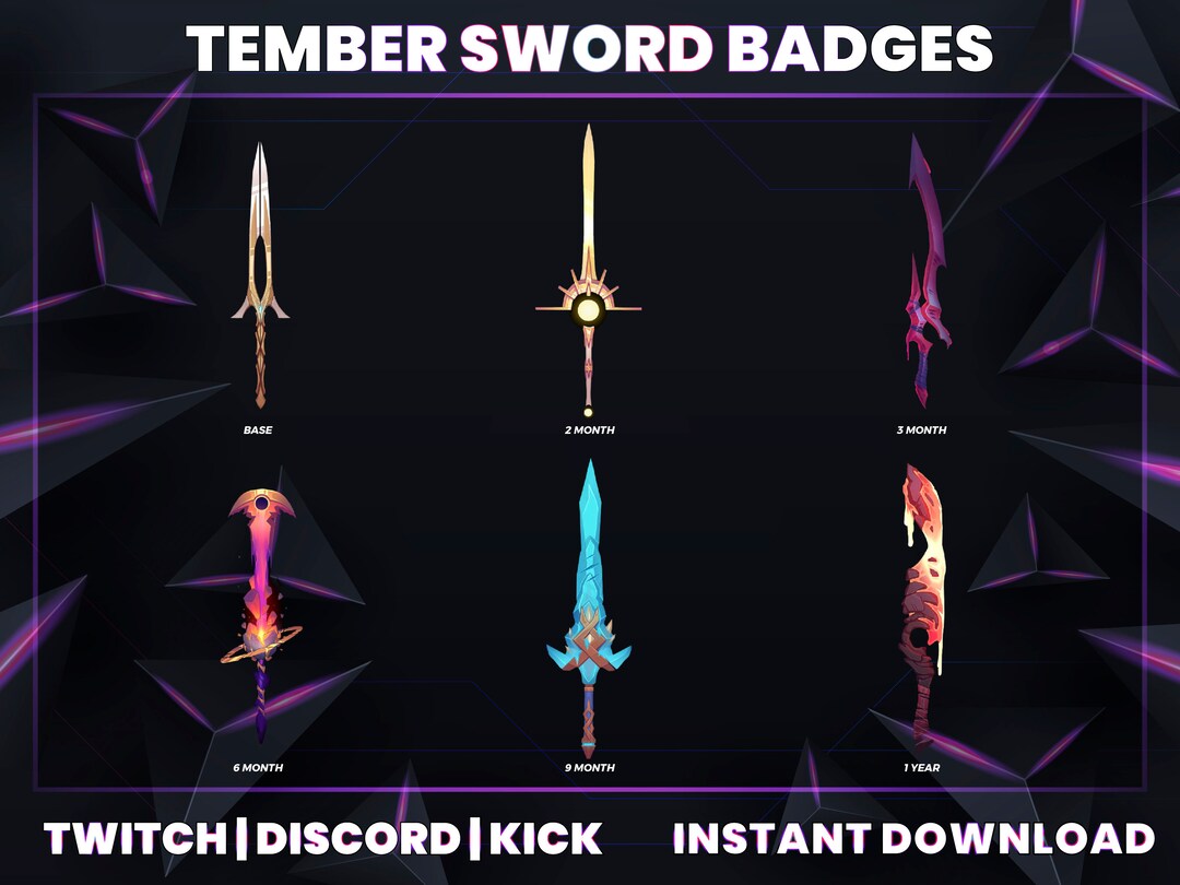 Tempered Sword Twitch Sub Badges Twitch Bit Badges Sword Bit Badges ...