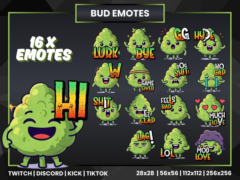 Bud Emotes Pack | 16x Funny Weed Twitch Emotes | Cute Cannabis Discord ...