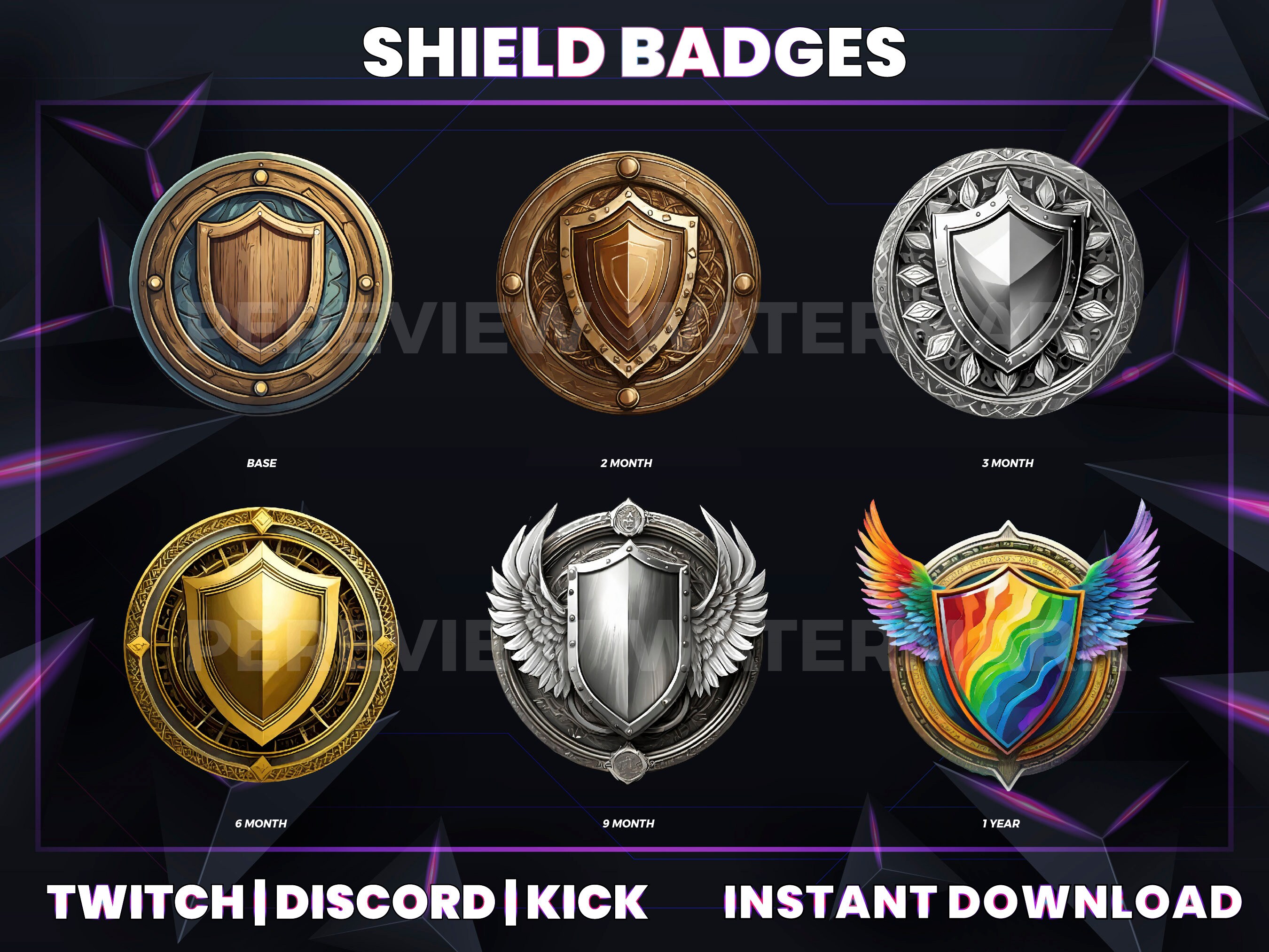 Shield Twitch Sub Badges | Twitch Sub Badges | Twitch Bit Badges ...