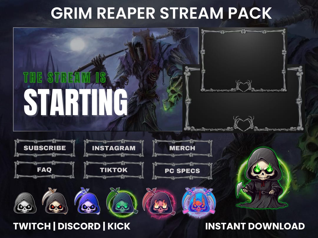 Grim Reaper Twitch Stream Pack | Twitch Sub Badges | Twitch Panels ...
