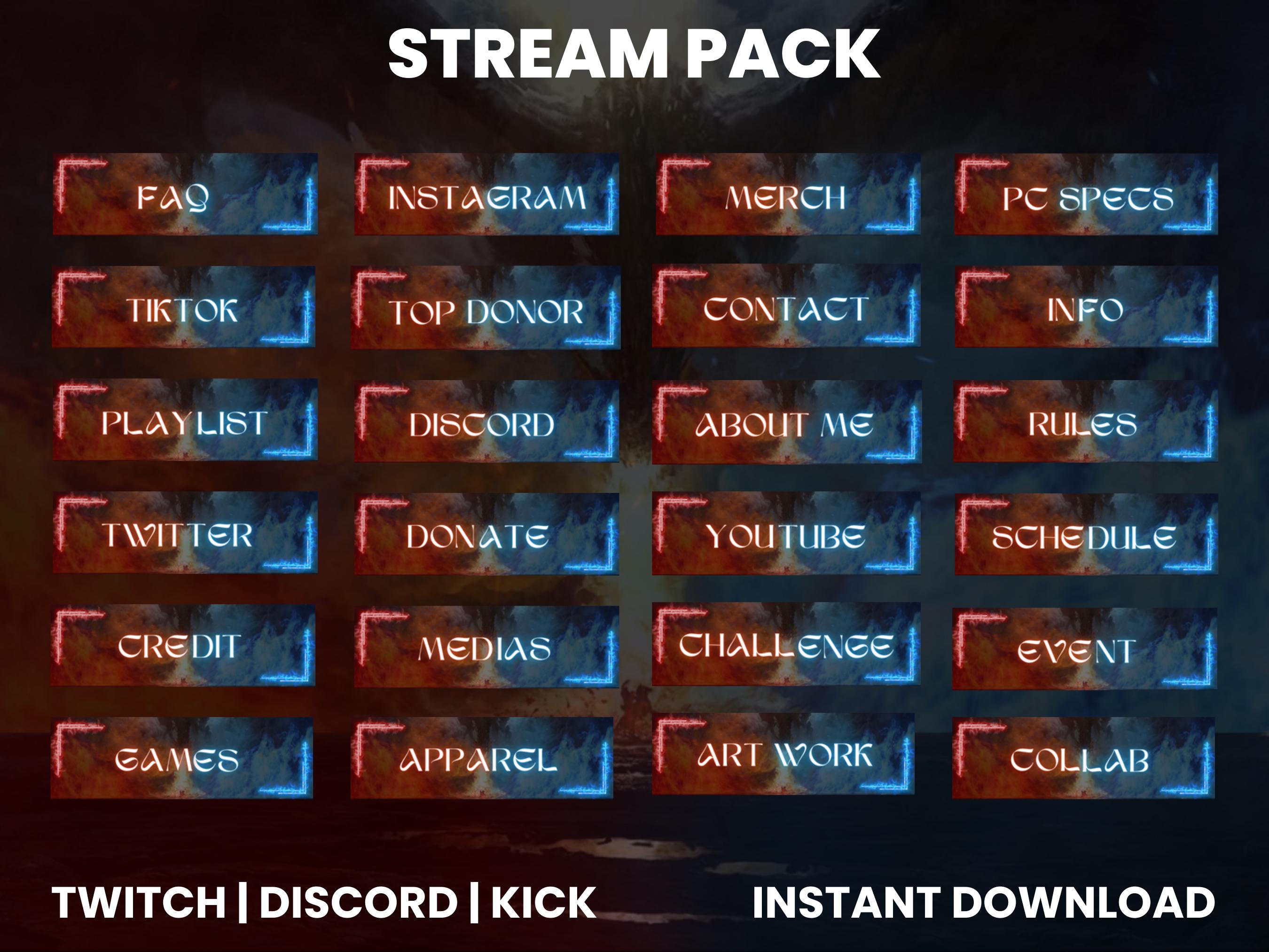 Ice & Fire Twitch Stream Pack Twitch Screen Overlays Animated Webcam ...