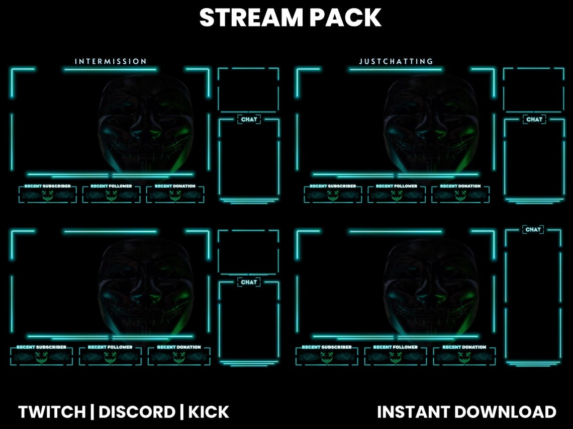 Neon Mask Twitch Stream Pack | Twitch Overlay | Animated Screens ...