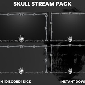 Skull Twitch Stream Pack | Twitch Screen Overlay | Animated Webcam ...