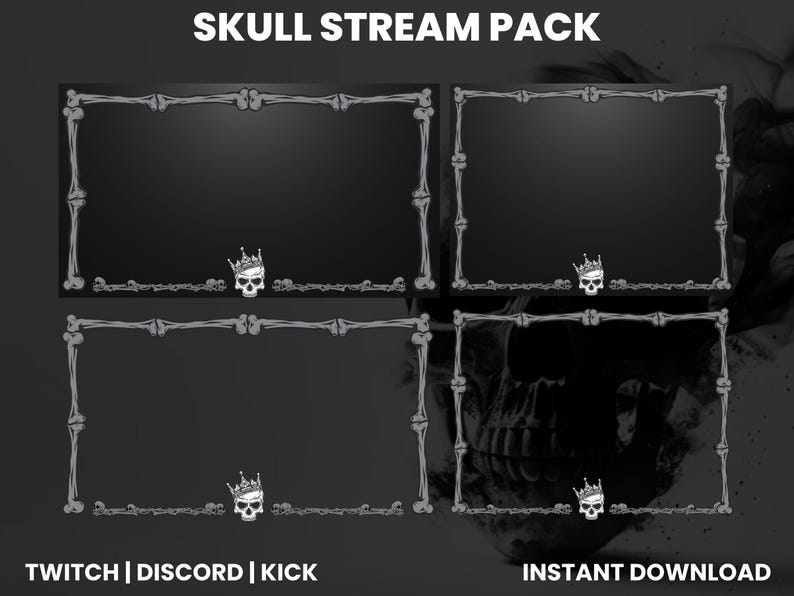 Skull Twitch Stream Pack | Twitch Screen Overlay | Animated Webcam ...