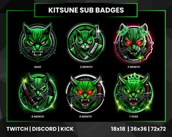 Ninja Kitten Twitch Sub Badges | Twitch Badges | Green Bit Badges ...