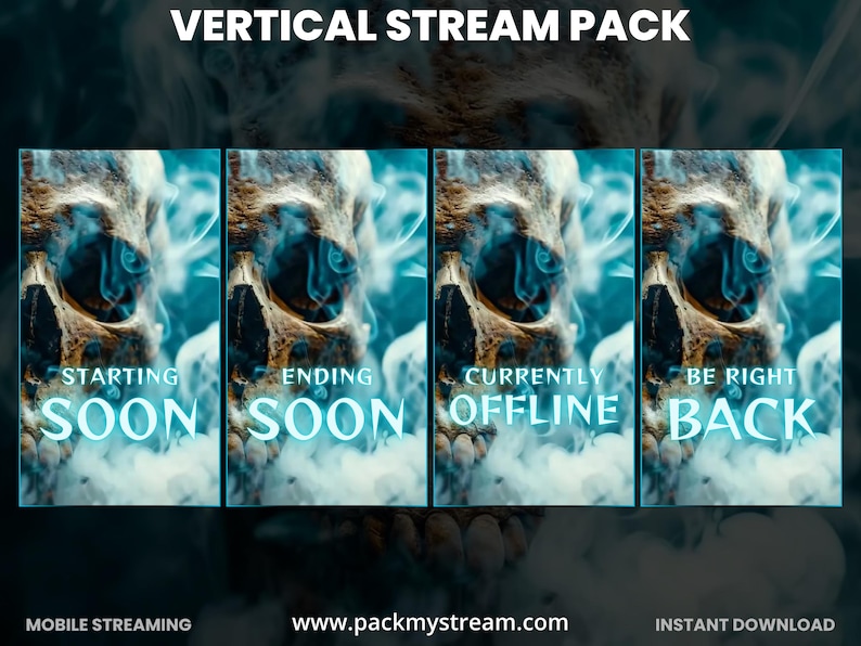 Blue Smoke Skull Vertical Stream Pack | Twitch Overlay | Animated ...