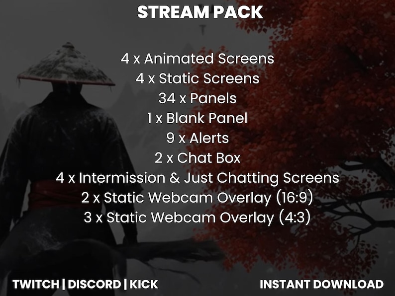 Samurai Stream Pack | Ronin Twitch Overlay | Red and Black Stream ...