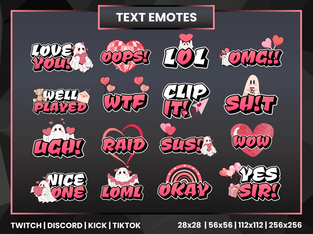 16 Valentines Text Emotes | Twitch | Discord | Kick Emotes | Red and ...