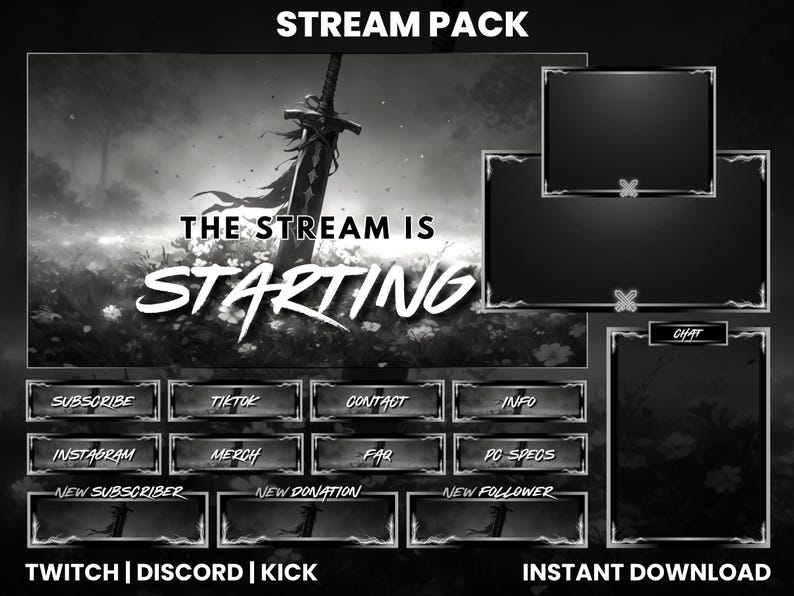 Animated Twitch Stream Pack | Sword Stream Pack | Webcam Overlay ...