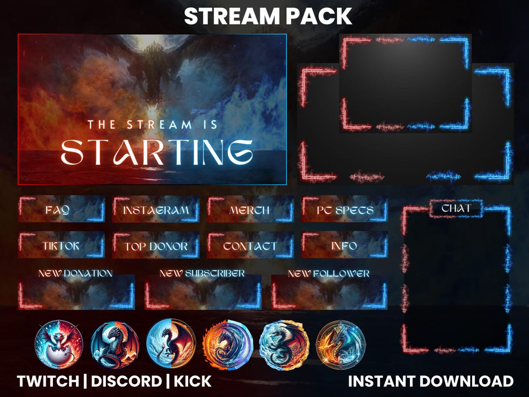 Fire and Ice Twitch Stream Pack | Animated Screens | Webcam Overlay ...