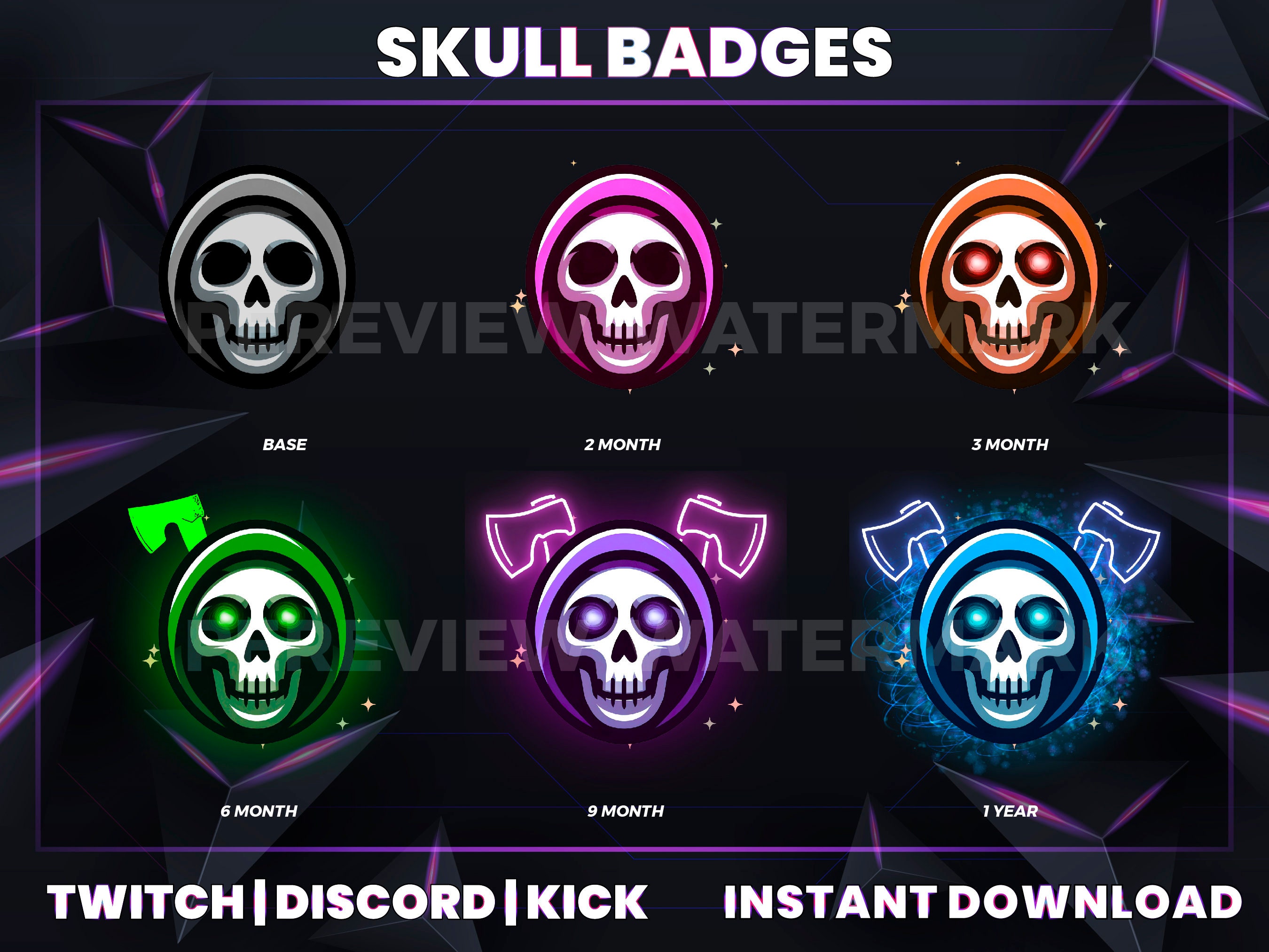 Colourful Skull Twitch Badges Twitch Sub Badges Twitch Bit Badges Skull ...