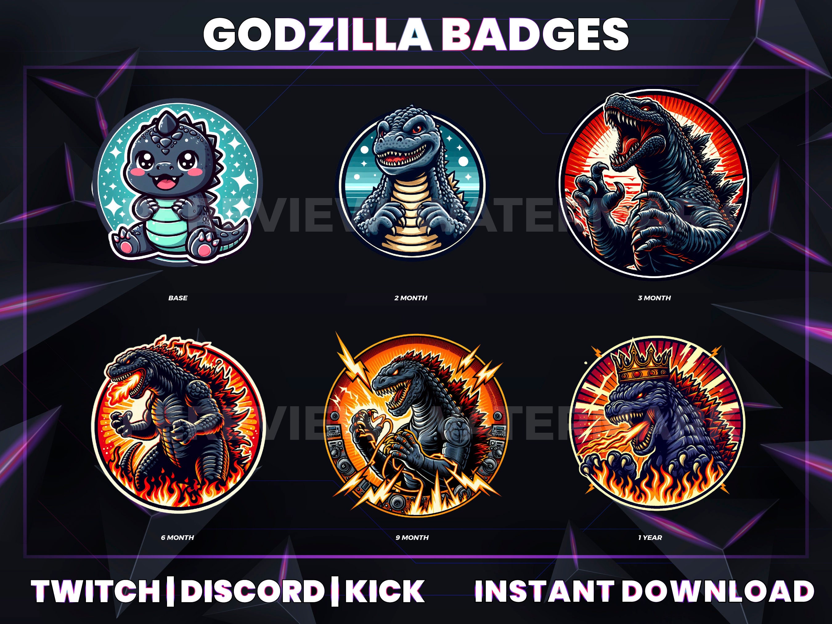 Godzilla Sub Badges Twitch Sub Badges Discord Badges Twitch Bit Badges ...