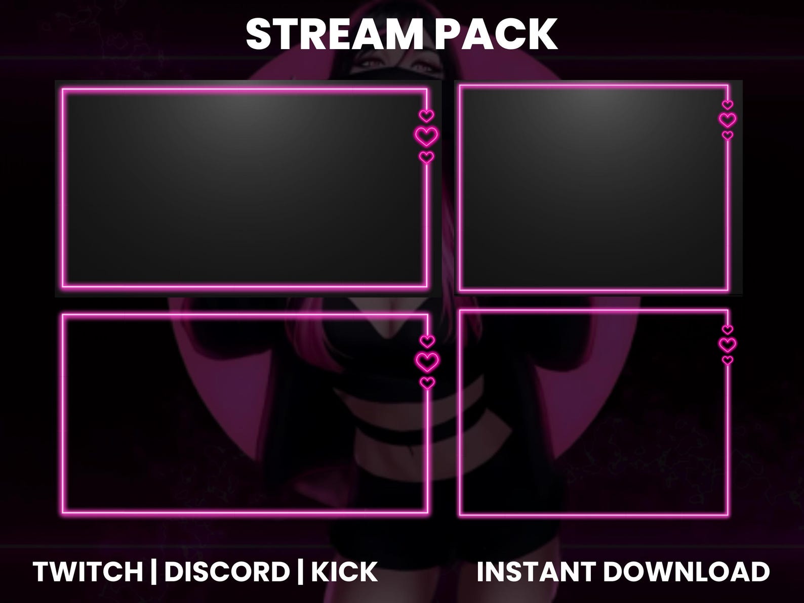 Neon Pink Twitch Stream Pack | Twitch Screen Overlays | Animated Webcam ...