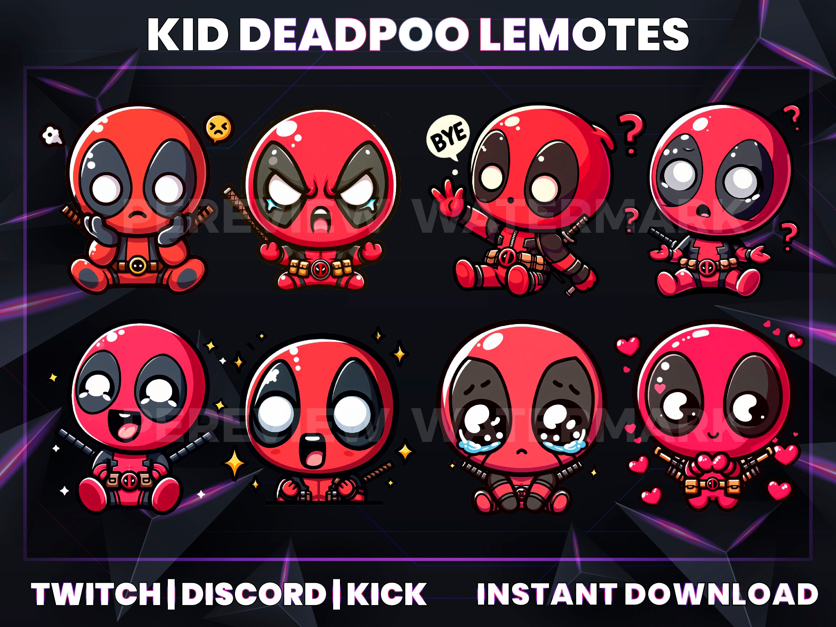Deadpool Emote Twitch Badges Kid Pool Twitch Emotes Badges Twitch Bit ...