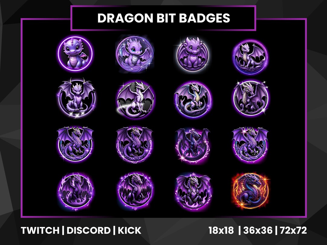 Purple Dragon Twitch Sub Badges | Twitch Badges | Twitch Bit Badges ...