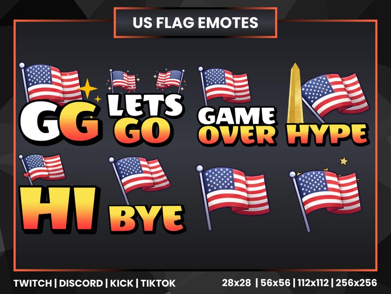 US Flag Emotes Pack for Twitch Discord Kick Tiktok | American Reaction ...