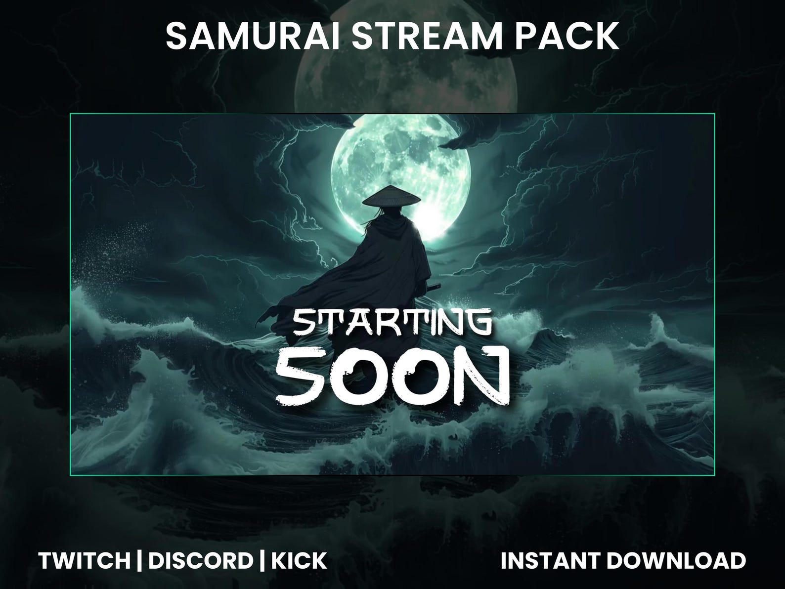 Samurai Moonlight Twitch Stream Pack Twitch Screen Overlays Animated ...